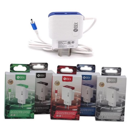 CARGADOR MICRO - V8 IBEK 3.8A IBEK 2 PUERTOS IB-3801